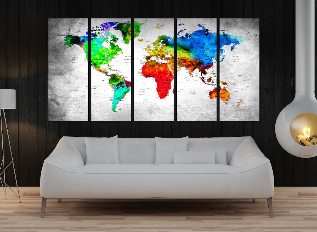 Large Wall Art Push Pin World Map Canvas Print, Travel Map, Extra Large ...