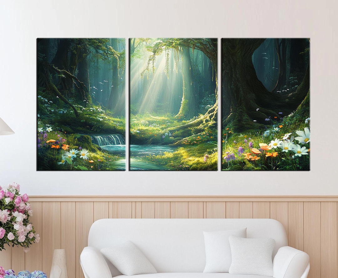 Large Enchanted Forest Canvas Print | Magical Sunlit Woodland Wall Art ...
