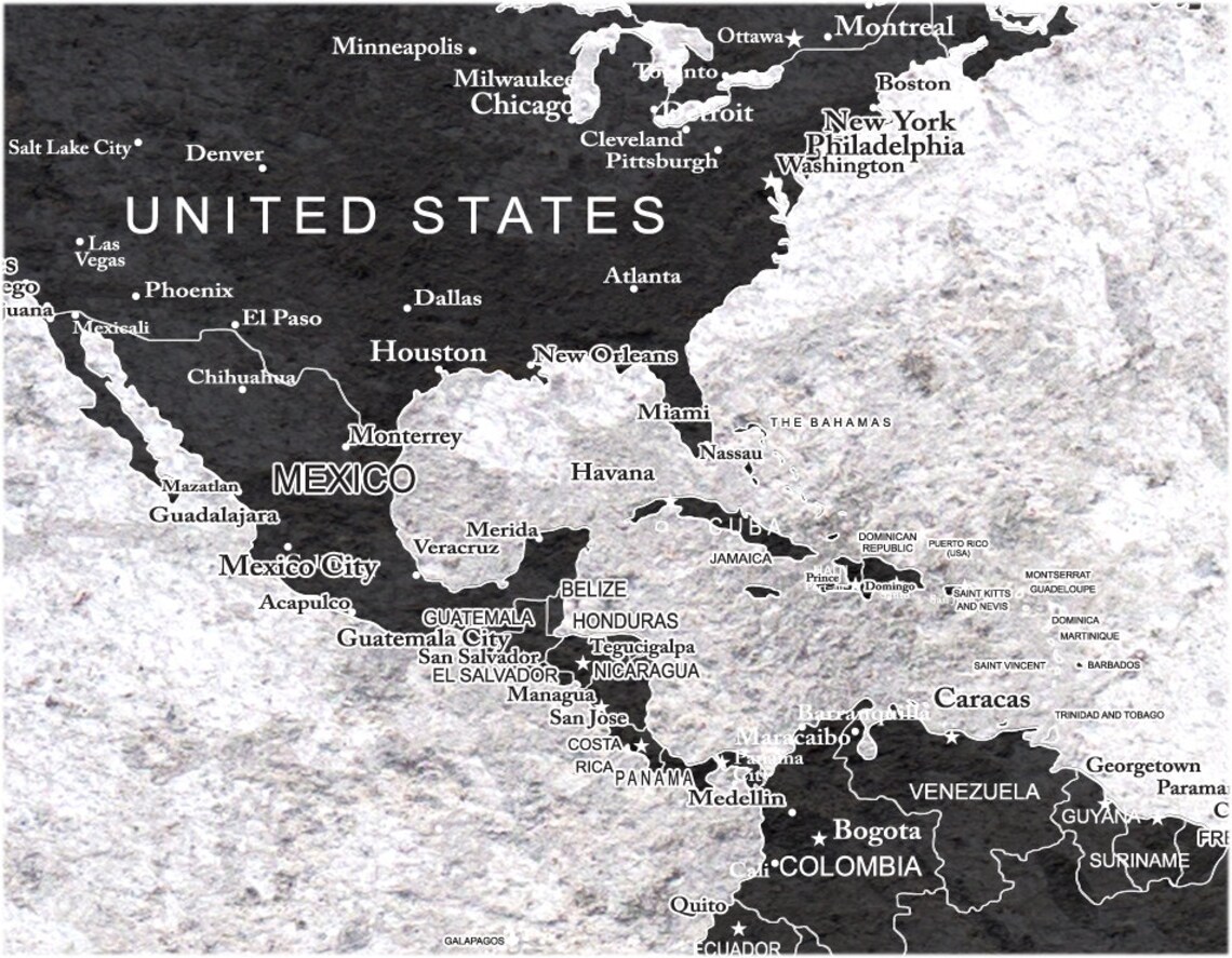 Grey Push Pin World Map Wall Art Canvas Travel Map Extra | Etsy