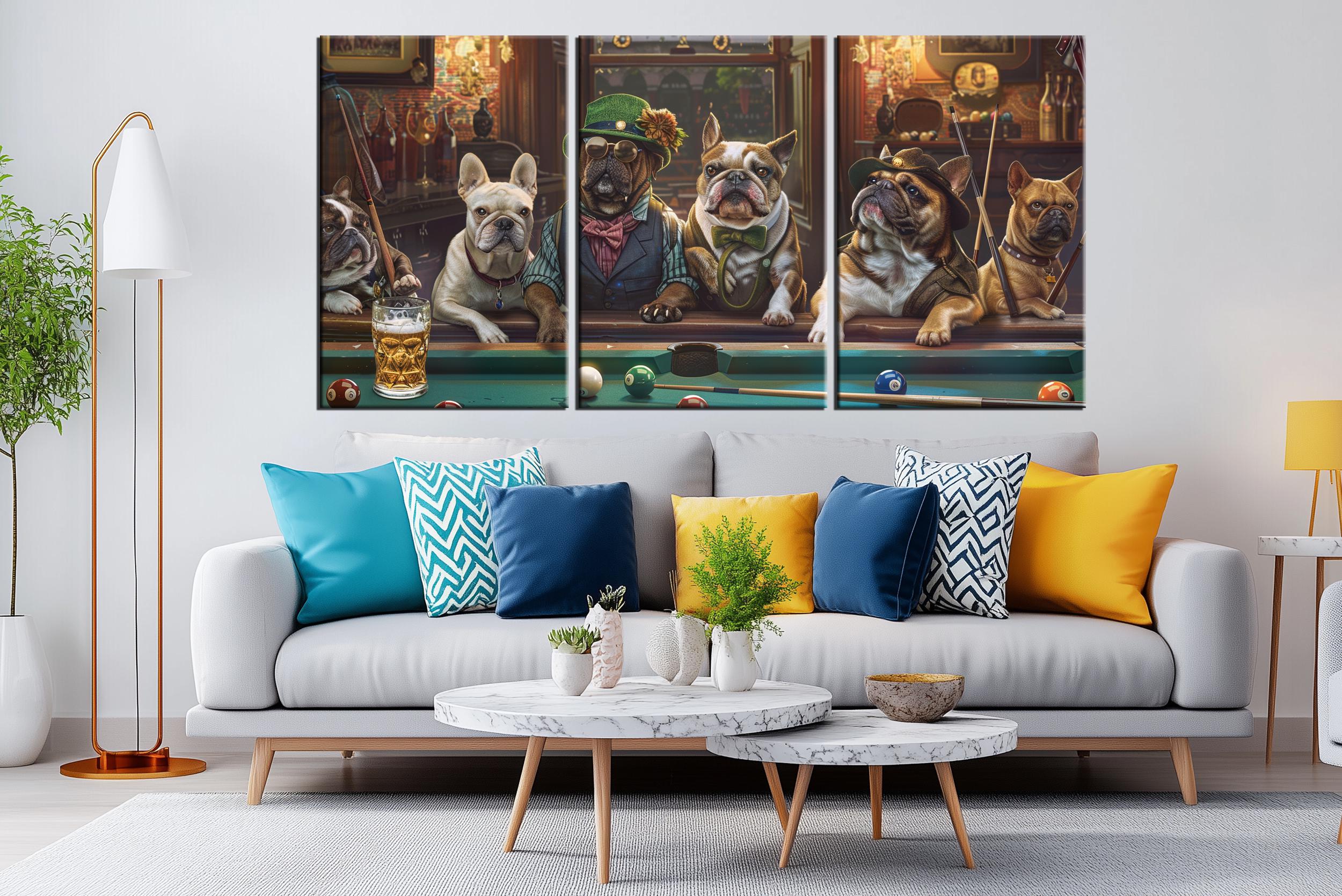 Vintage Bulldog Billiards Canvas Print - French Bulldogs Playing Pool ...