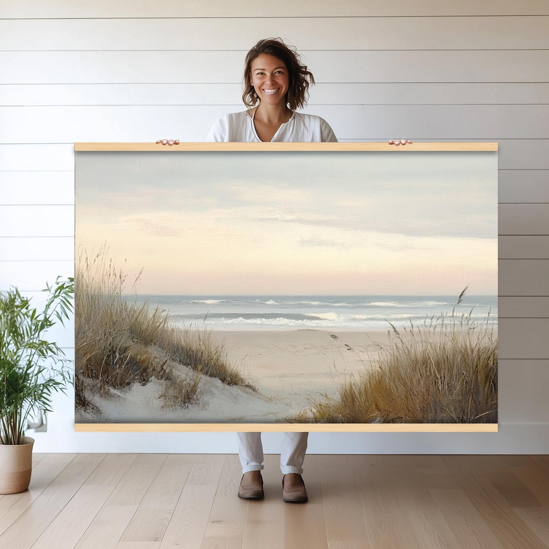 Coastal Beach Landscape Canvas Print | Ocean Waves and Sandy Dunes Wall ...