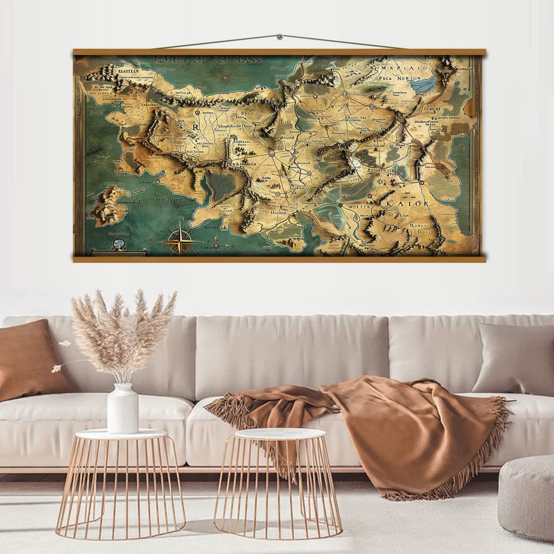 Vintage Style Fantasy Map Canvas Print, Detailed Fantasy World Map Art ...