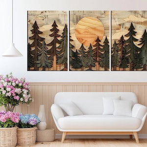 Sunset Mountain Wood Wall Art - 3D Layered Woodland Scene - Large ...