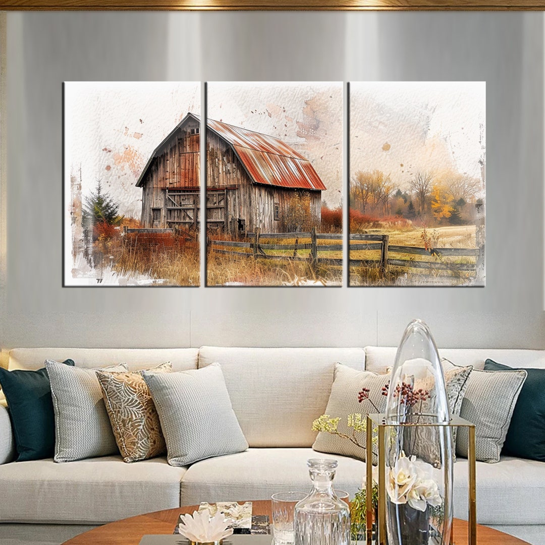 Rustic Barn Canvas Print | Large Wall Art Farmhouse Decor | Autumn ...