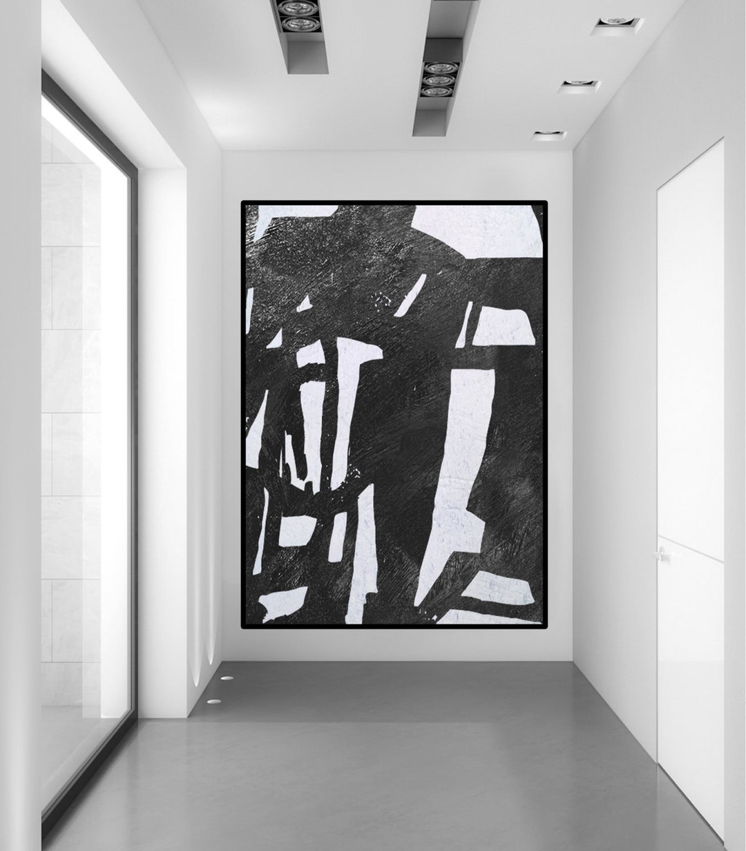 Large Black and White Wall Art Original Painting on Canvas - Etsy