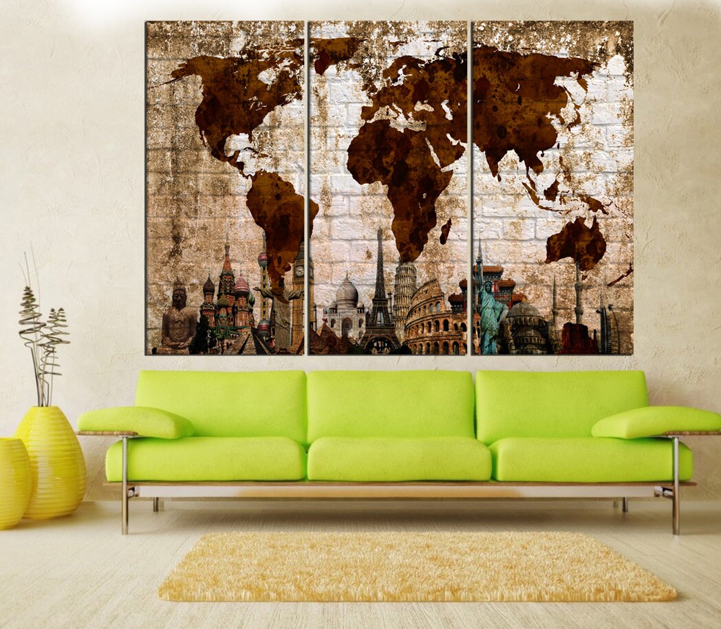 Large World Map Canvas Print Wall Art Large Wall Art Wonders | Etsy
