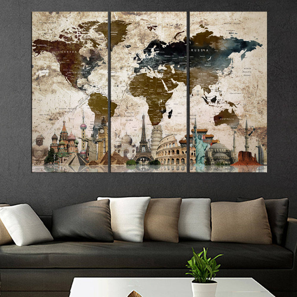 World Map Push Pin Canvas Art Print, Travel Push Pin World Map Wall ...