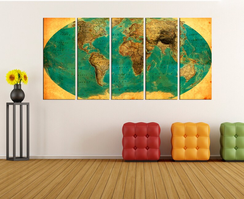 Unique World Map Canvas Print Wall Art Extra Large Wall Art | Etsy