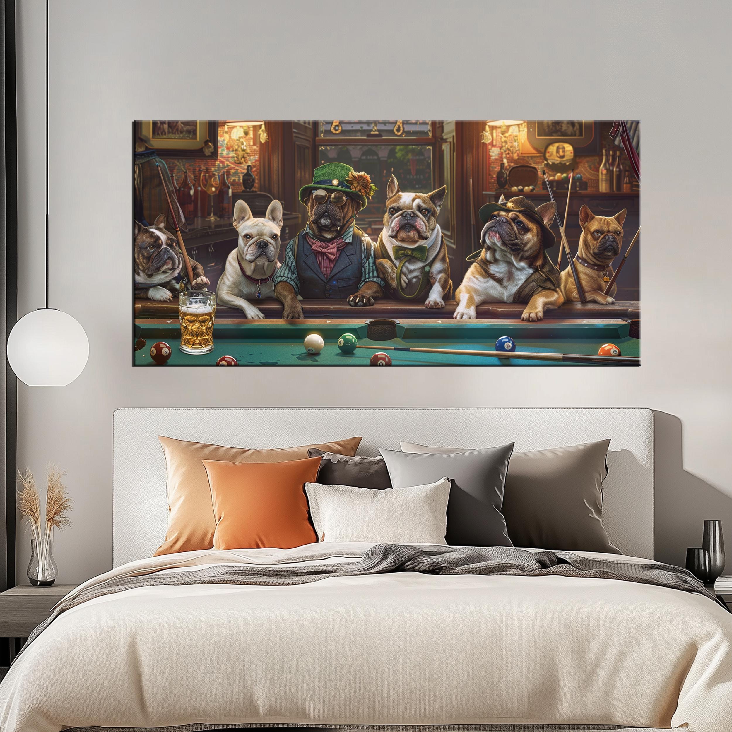 Vintage Bulldog Billiards Canvas Print - French Bulldogs Playing Pool ...