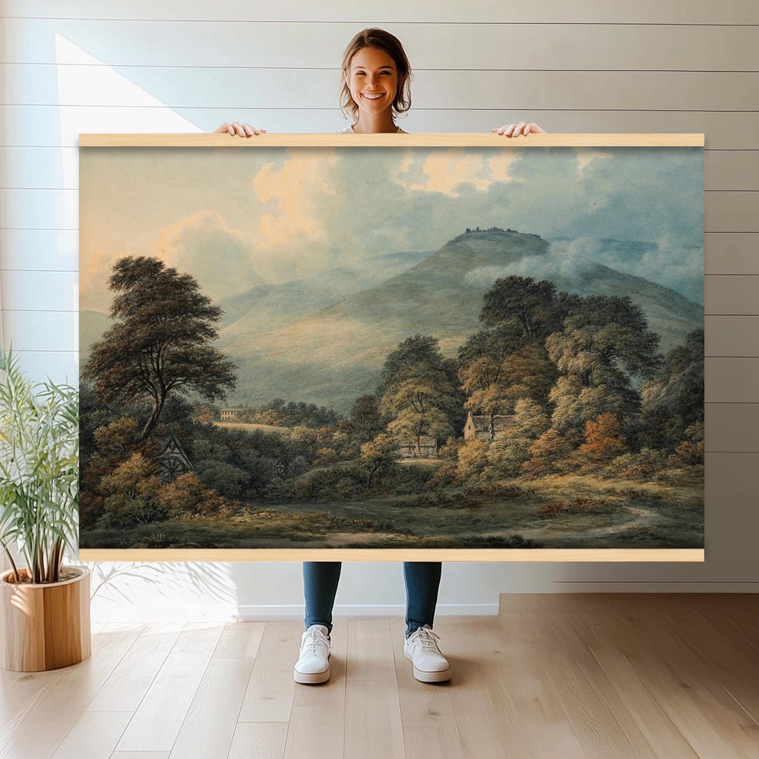 Mountain Cottage Landscape Wall Hanging | Large Canvas Print | Rustic ...
