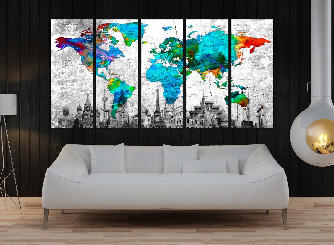 World Map Canvas Push Pin Canvas Print Travel World Map With - Etsy