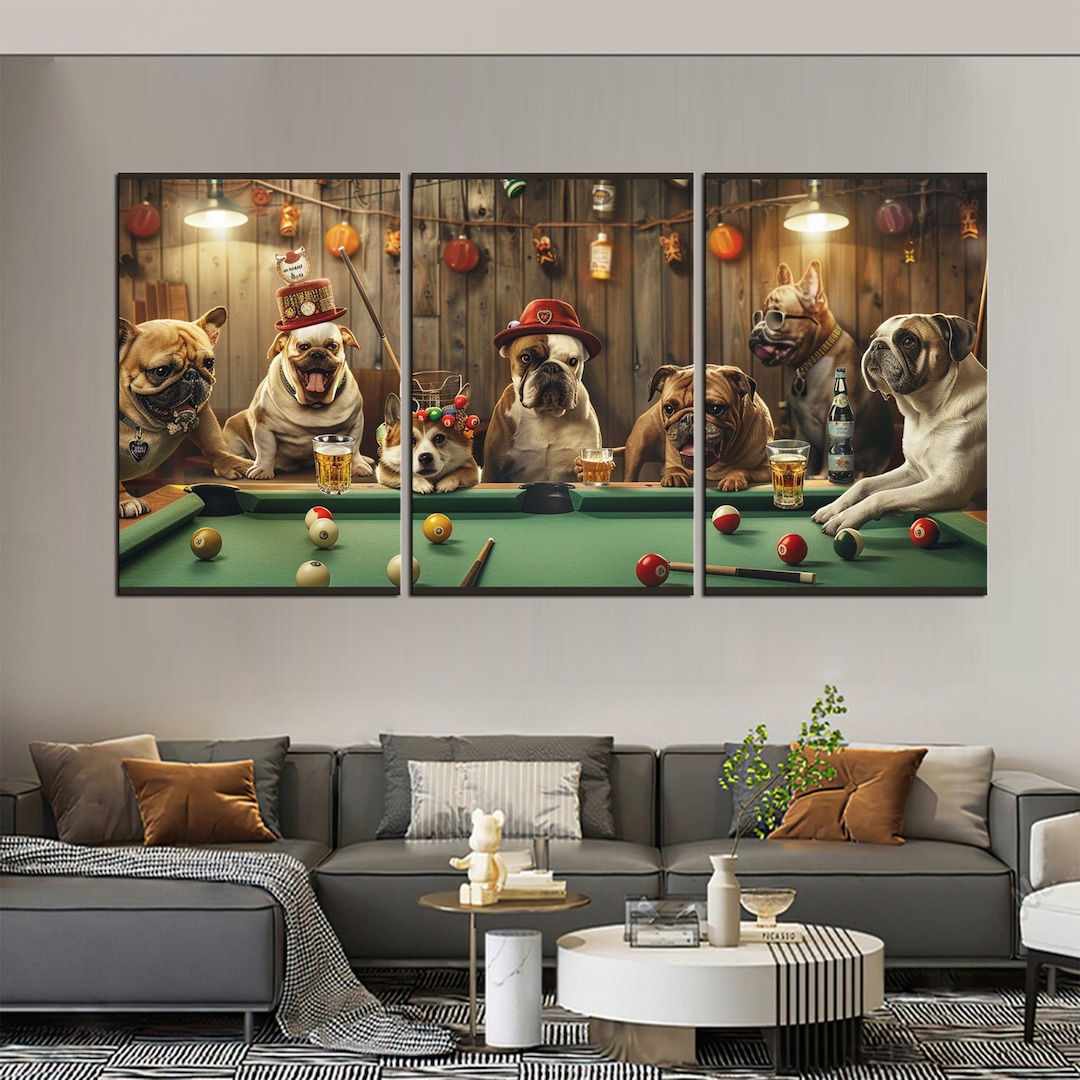 Funny Dogs Playing Pool Canvas Print- Billiards Wall Art, Dog Lovers ...