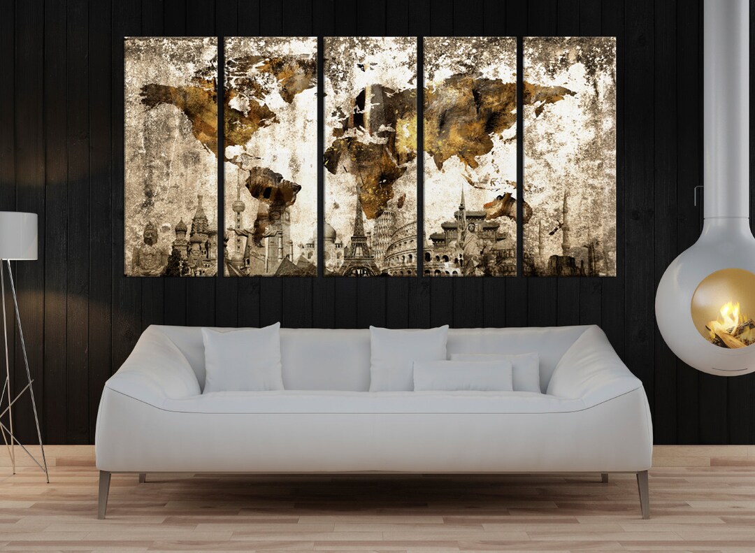 Large Abstract Wall Art Print, World Map Canvas Art Print, Large World ...