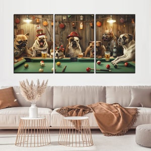 Funny Dogs Playing Pool Canvas Print- Billiards Wall Art, Dog Lovers ...