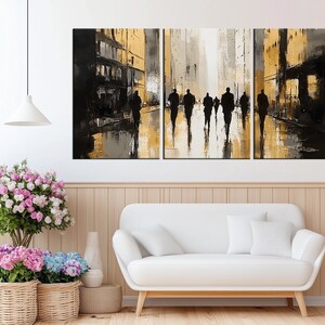 Abstract Urban Street Canvas Print | Modern Cityscape Art | Golden and ...
