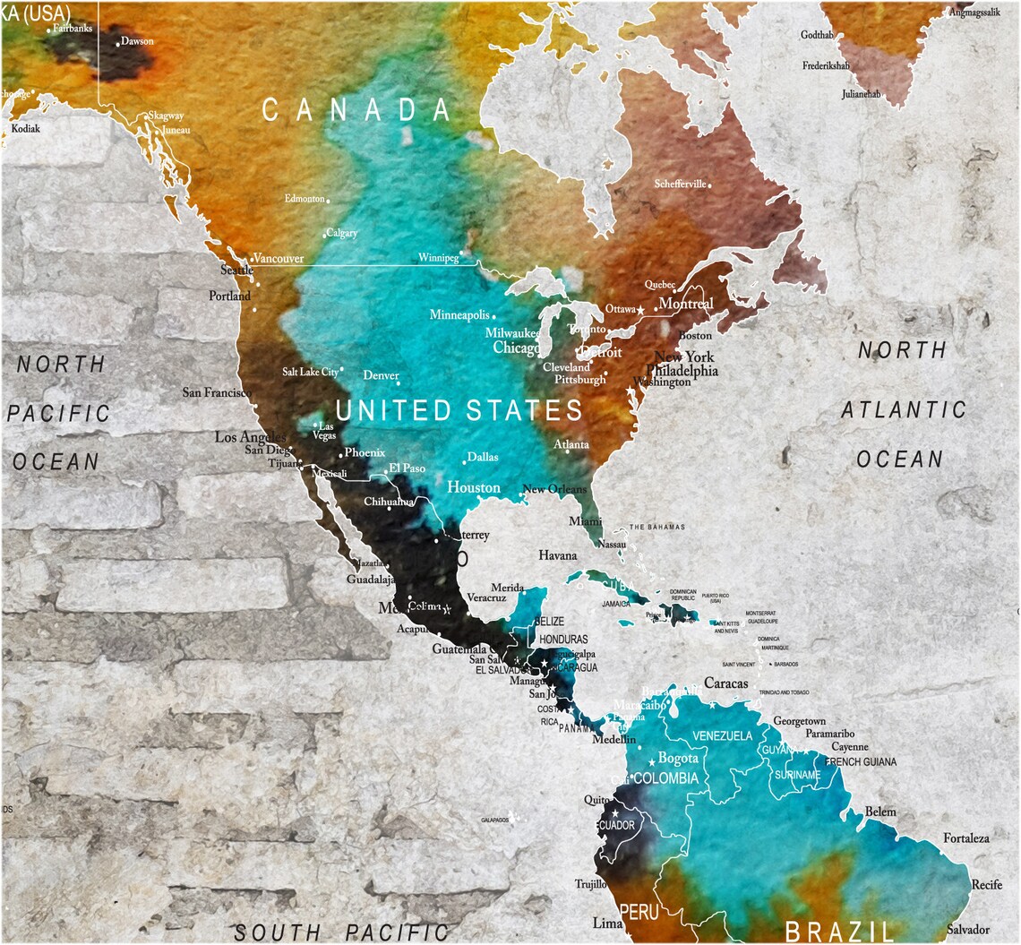 Abstract World Map Wall Art Canvas Framed Art Print Modern | Etsy