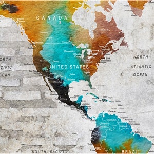 Abstract World Map Wall Art Canvas Framed Art Print Modern | Etsy