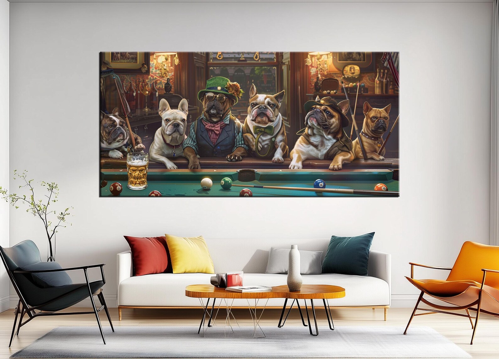 Vintage Bulldog Billiards Canvas Print - French Bulldogs Playing Pool ...