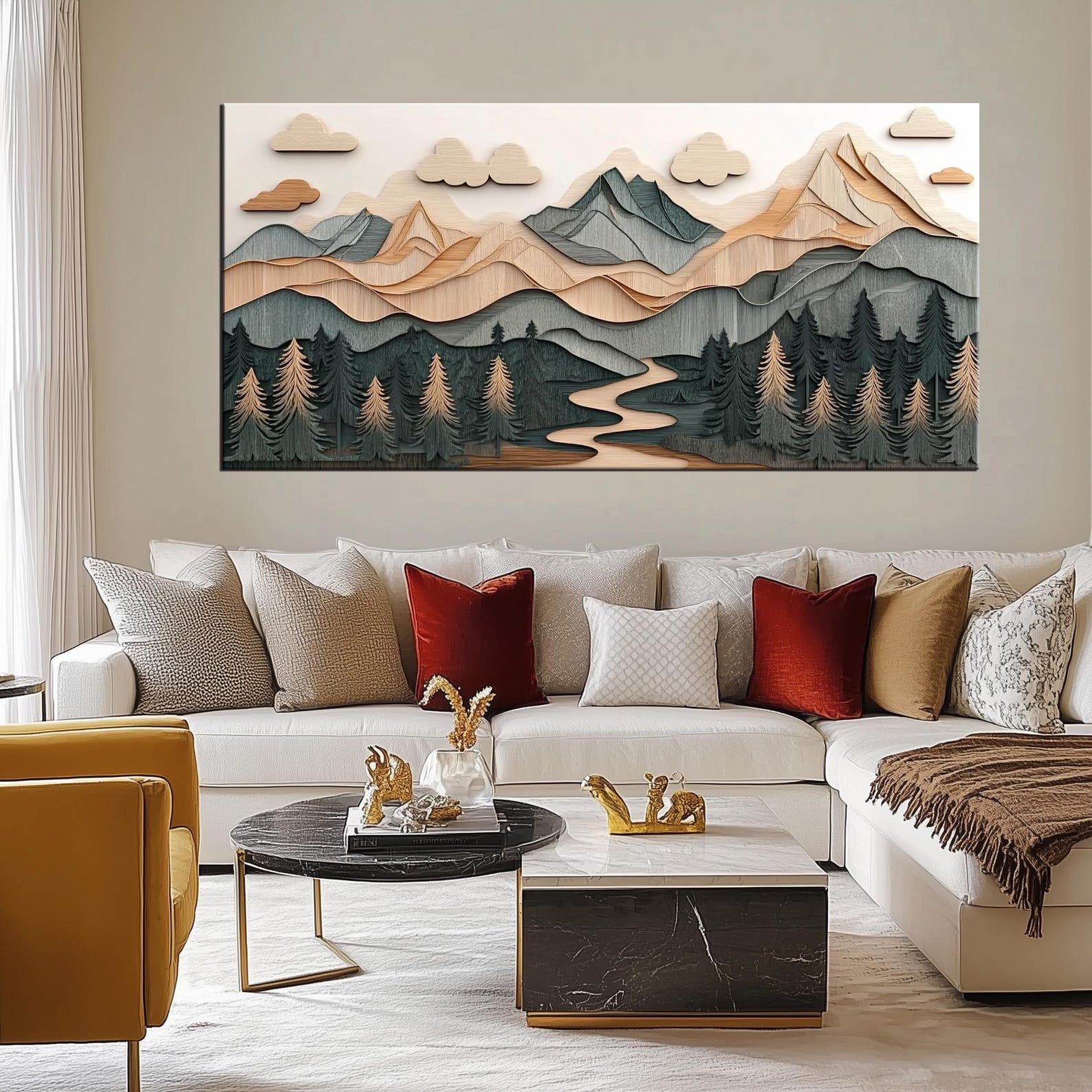 Layered Mountain Landscape Canvas Print | Modern Nature Wall Art for ...