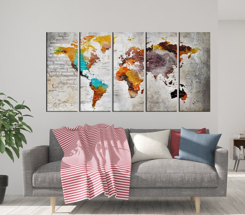 Large Canvas Wall Art Push Pin World Map Wall Decal Travel | Etsy