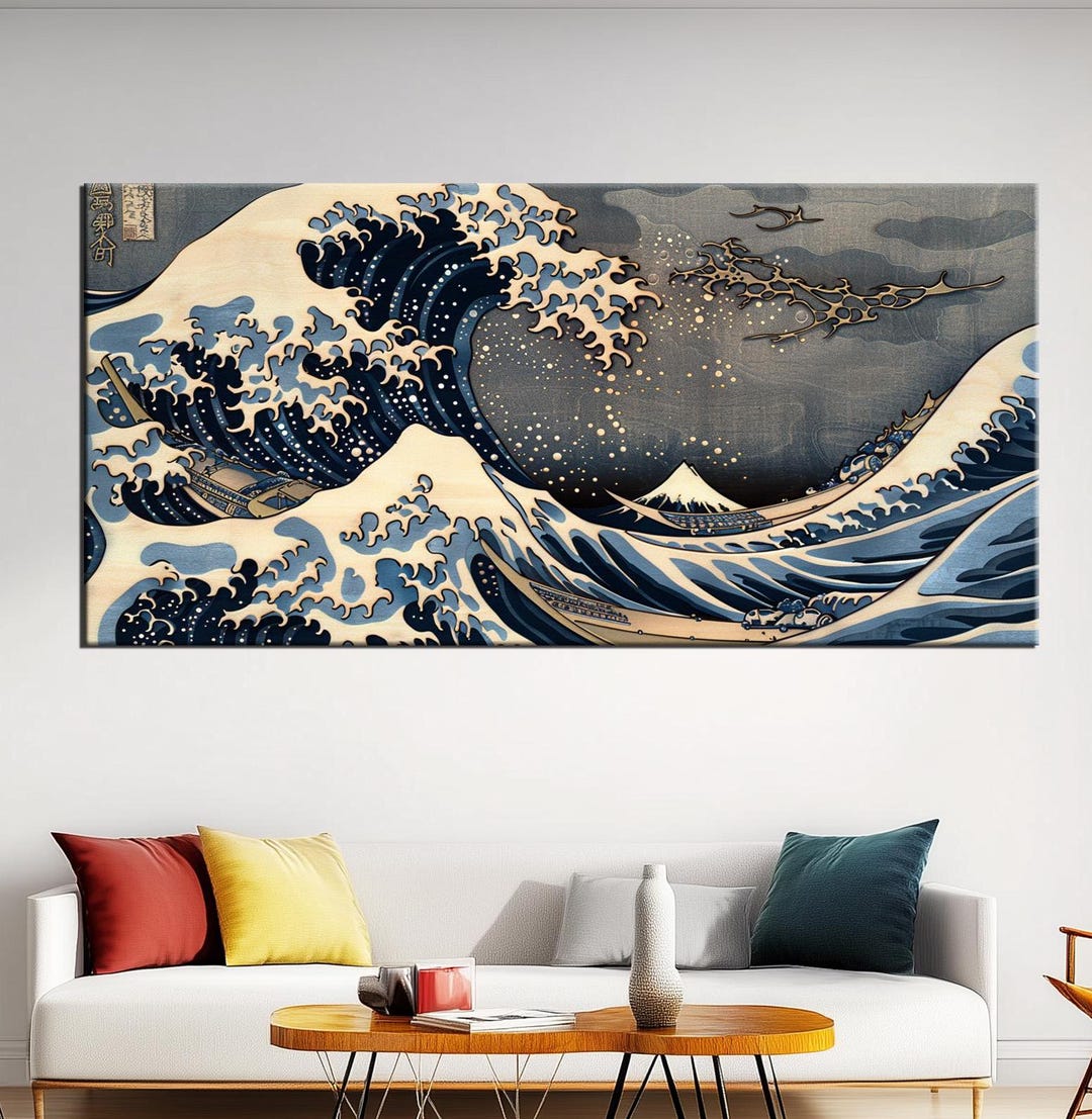 Japanese Wave Inspired Canvas Print | Large Wall Art | Ocean Wave Art ...