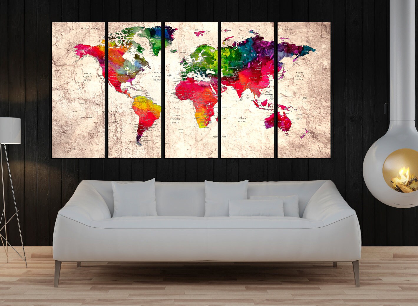 Large world map push pin canvas print large wall art extra | Etsy