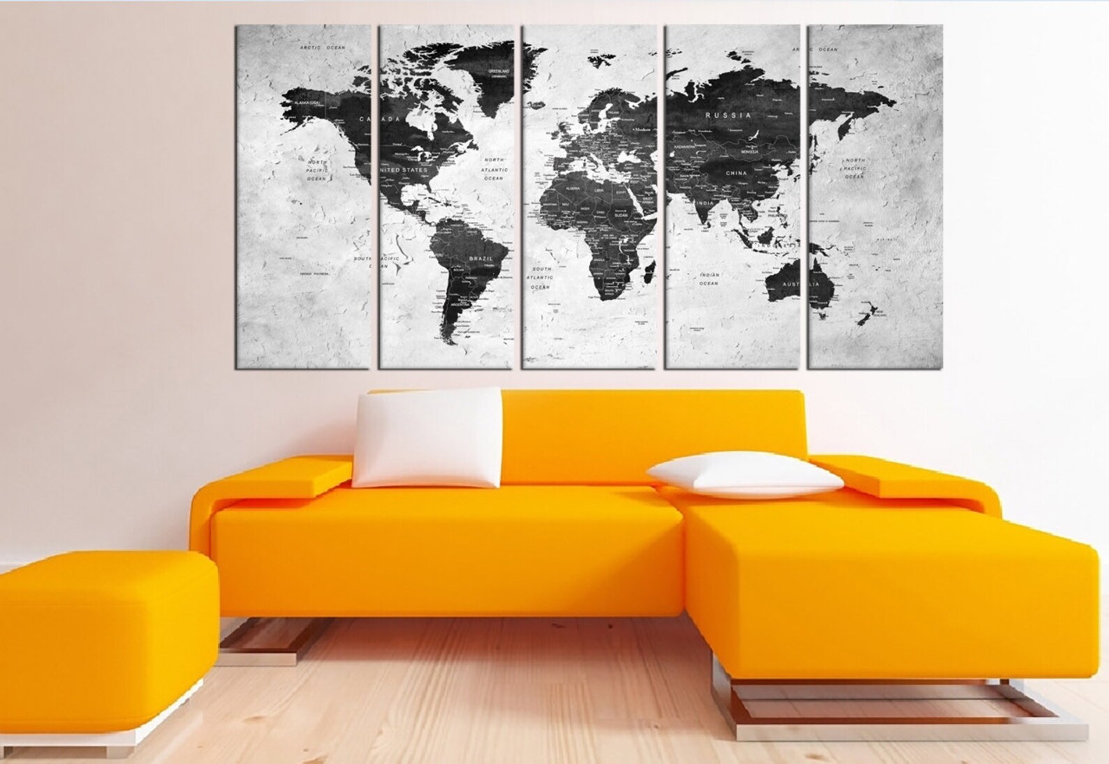 Extra Large Wall Art World Map Canvas Print Push Pin World | Etsy