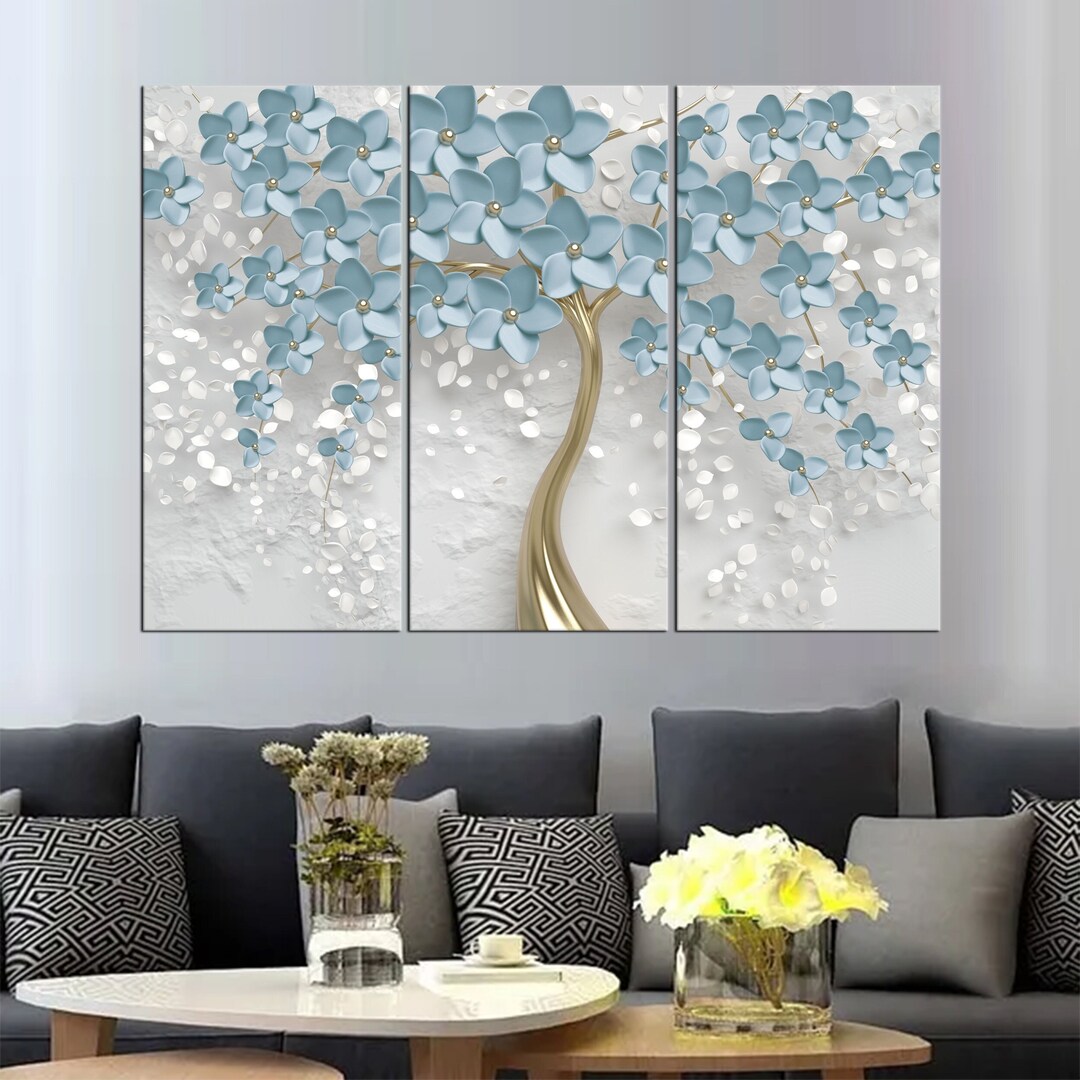 3D Tree Flower Wall Art Modern Wall Decor Unique 3D Flower Tree Canvas ...