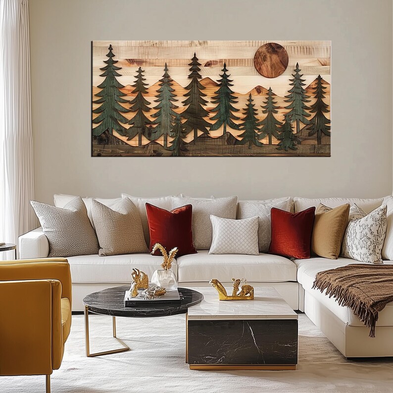 Rustic Wood Effect Mountain Canvas Print | Nature-inspired Forest ...