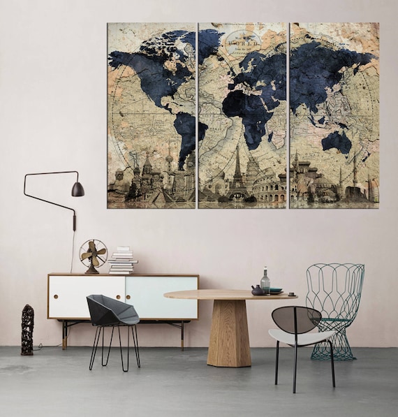 Large Abstract Art on Canvas World Map Wall Art Old World Map - Etsy