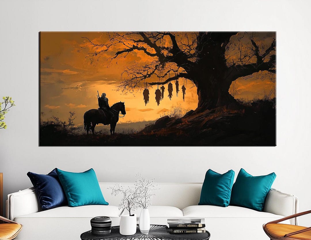 Witcher Geralt Dark Fantasy Canvas Print | Haunting Sunset With Hanging ...