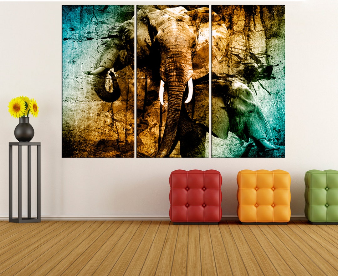Extra Large Abstract Wall Art Canvas Print, Elephants Wall Decal ...