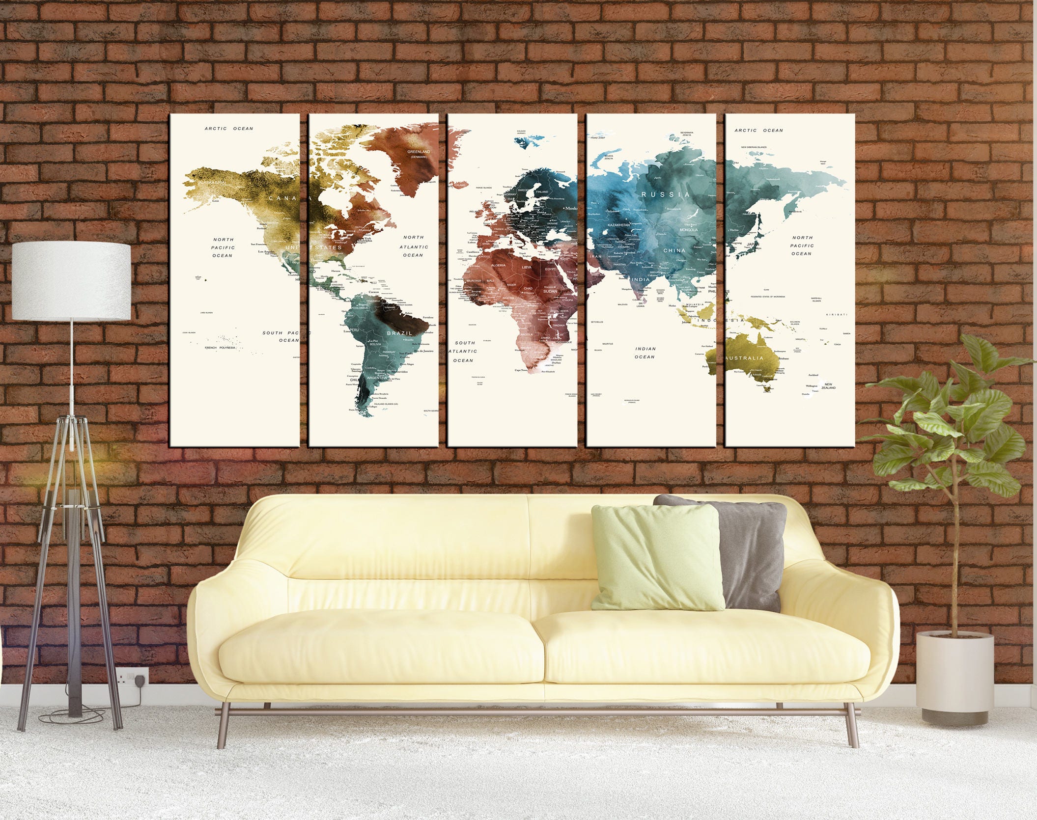 World Map Canvas Push pin world map wall art print Extra | Etsy