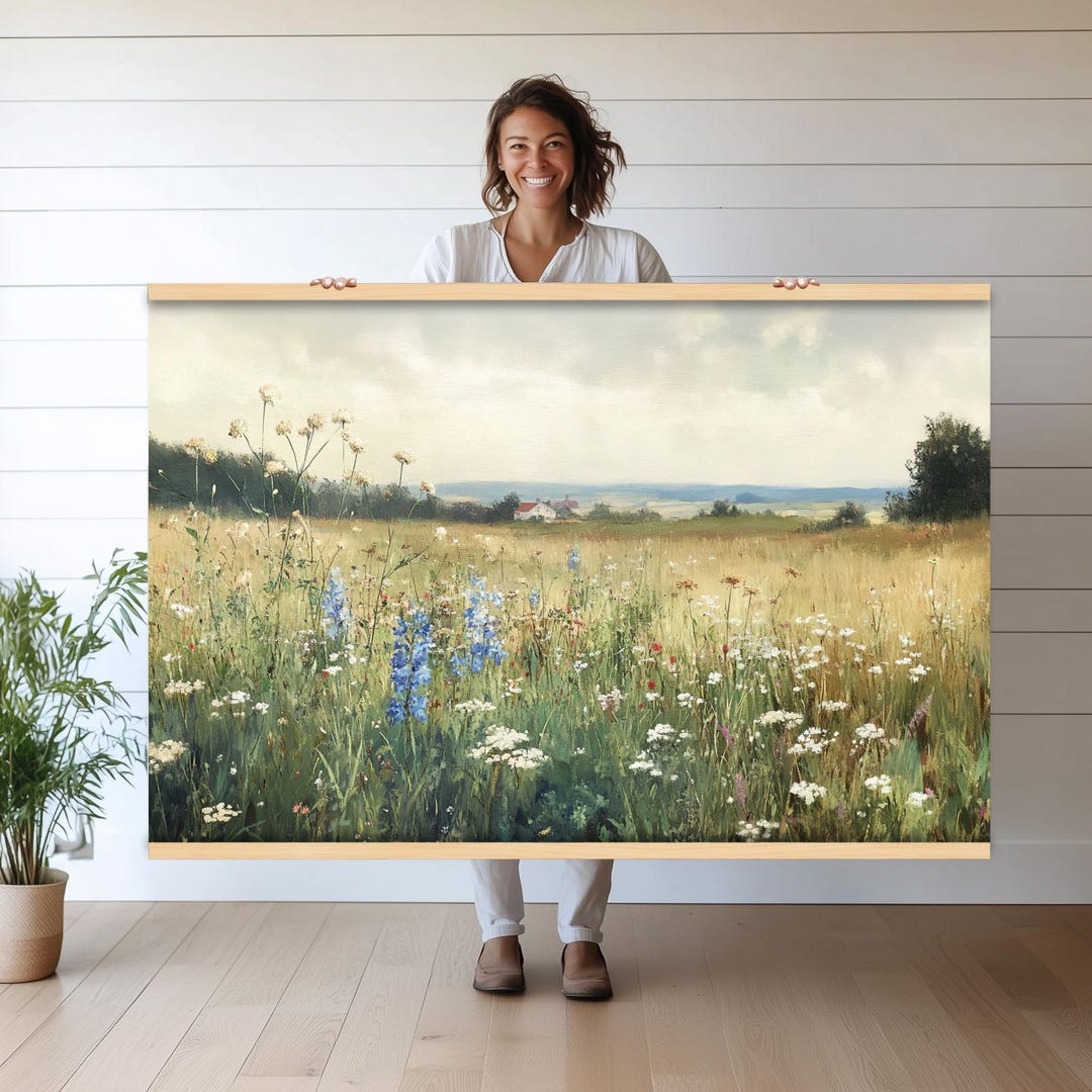Oversized Wildflower Meadow Wall Art | Large Canvas Print Tapestry ...