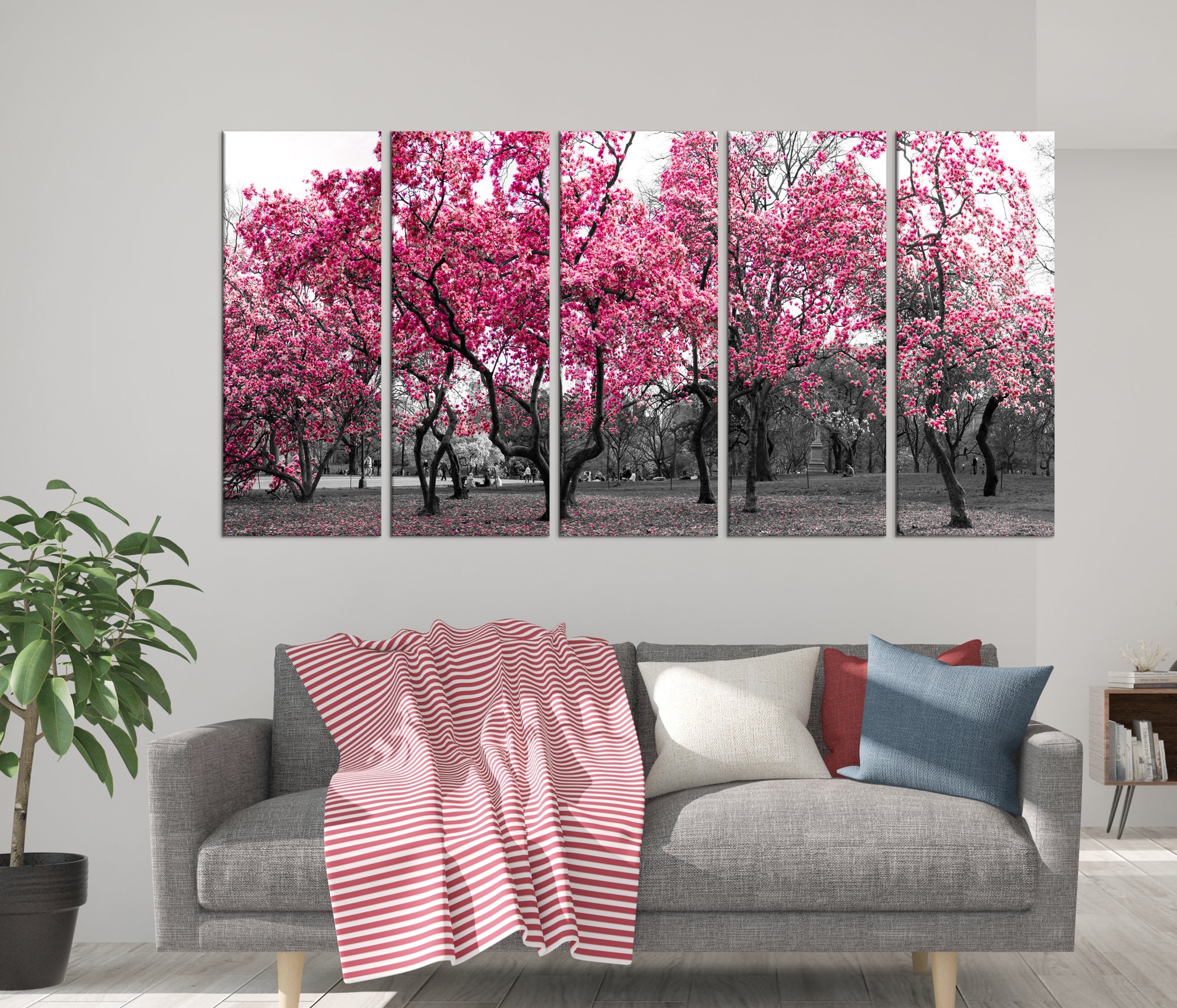 Pink Blooms Trees Forest Wall Art Sets Canvas Print Nature - Etsy