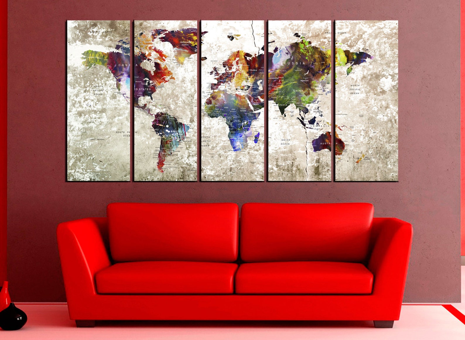 Modern Wall Art Push Pin World Map Wall Art Print Large Push | Etsy