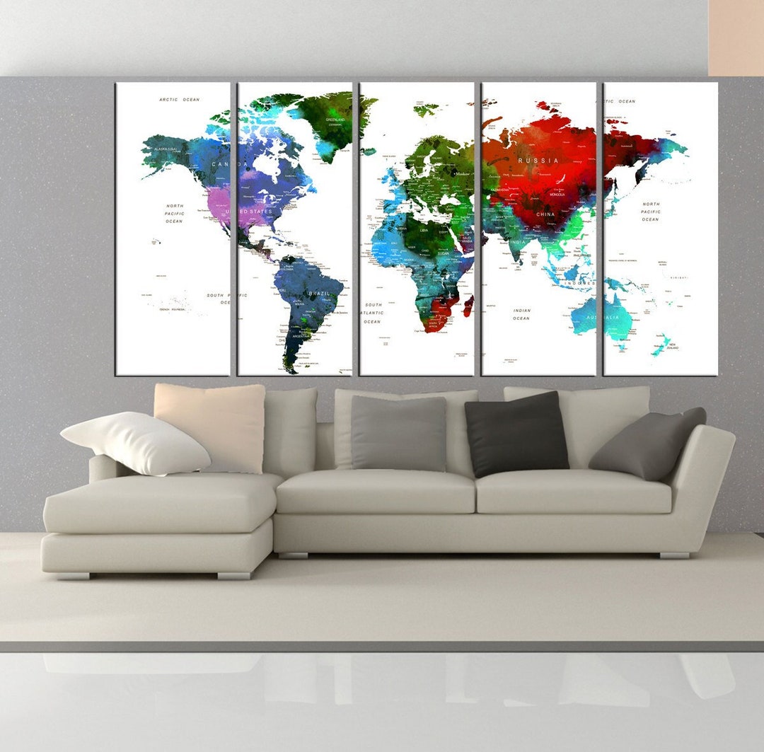 Push Pin World Map Wall Art Canvas Print Extra Large Travel - Etsy