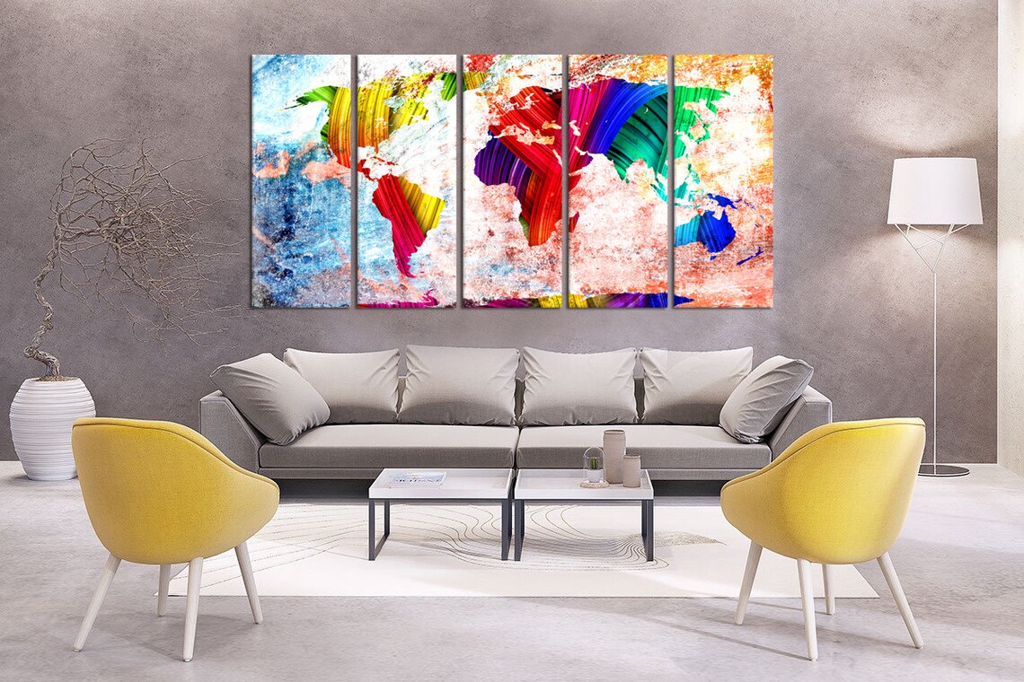 Huge Large World Map on Canvas World Map Unique World Map in - Etsy
