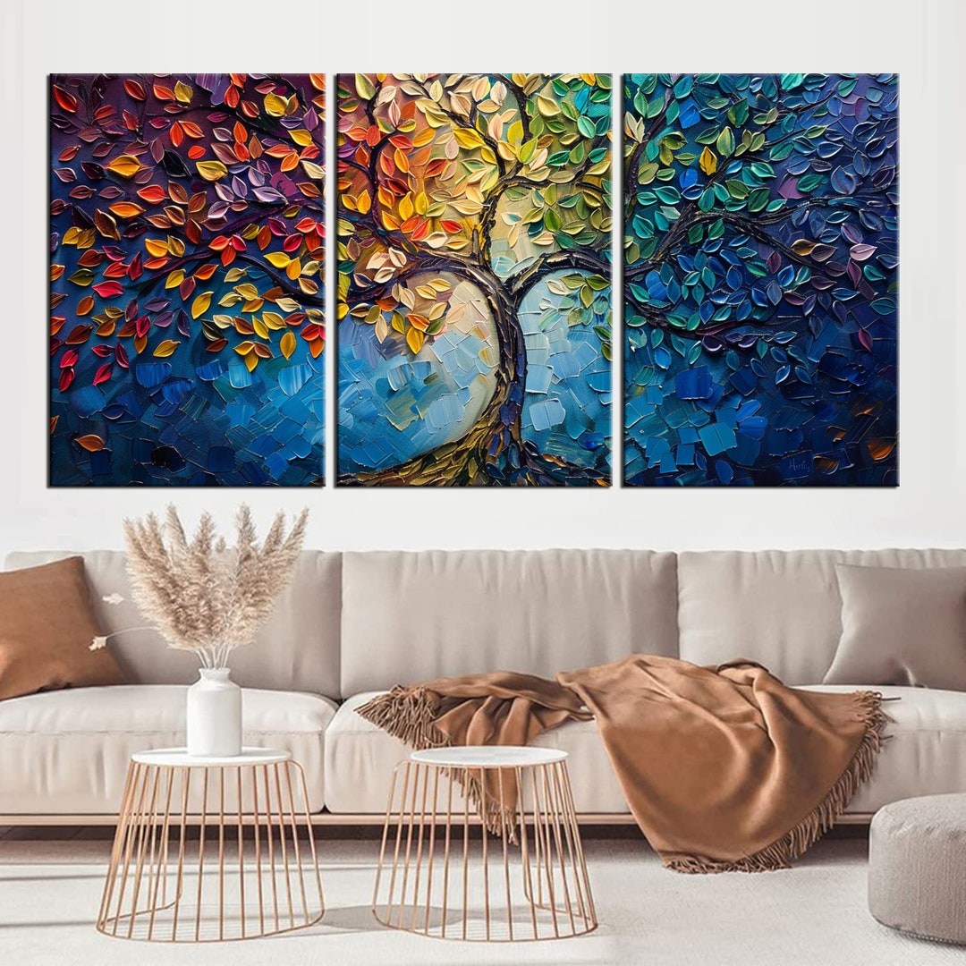 Colorful Abstract Tree Canvas Print- Rainbow Leaves Art, Modern Framed ...