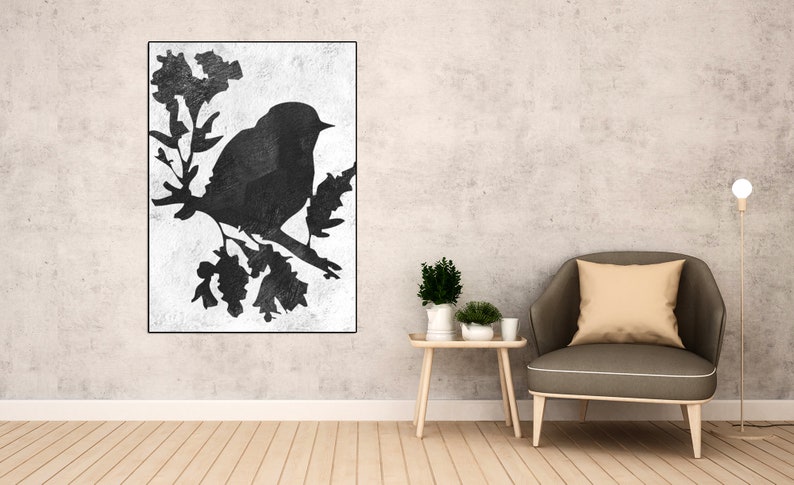 Large Original Painting Bird Black and White Animal Abstract | Etsy