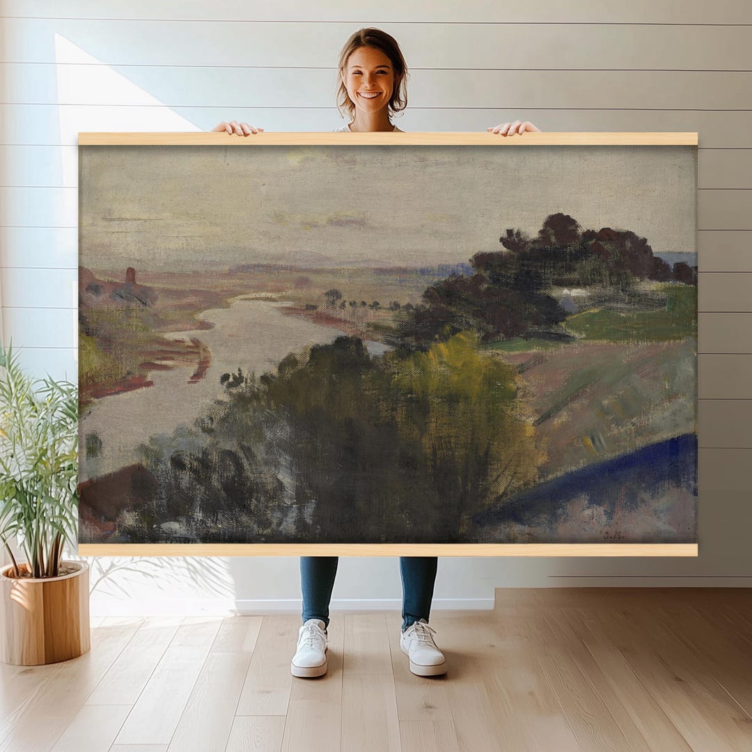Serene River Landscape Wall Art | Oversized Canvas Print Tapestry ...