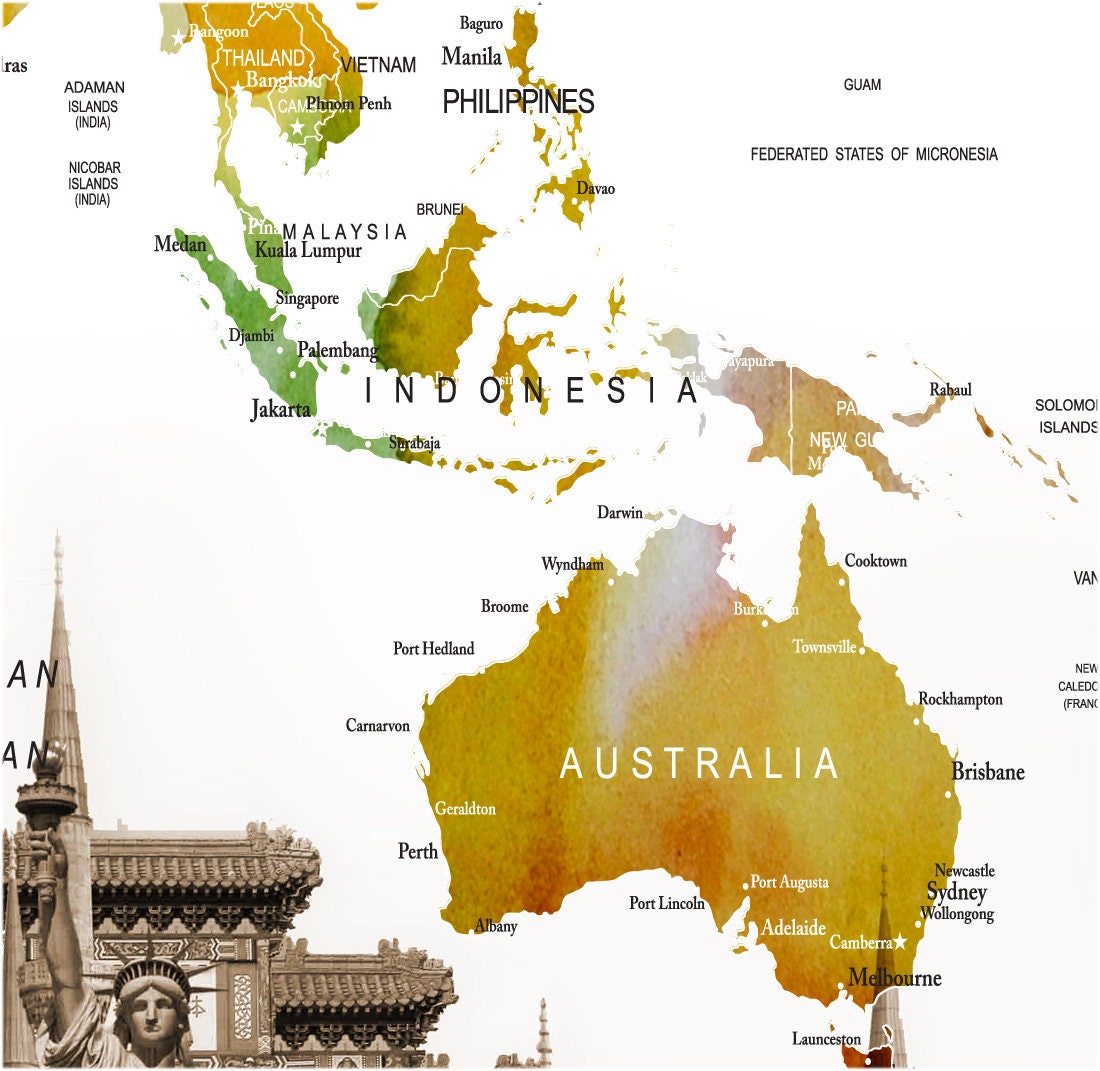 World Map With Names Art Print Set Travel World Map Digital | Etsy