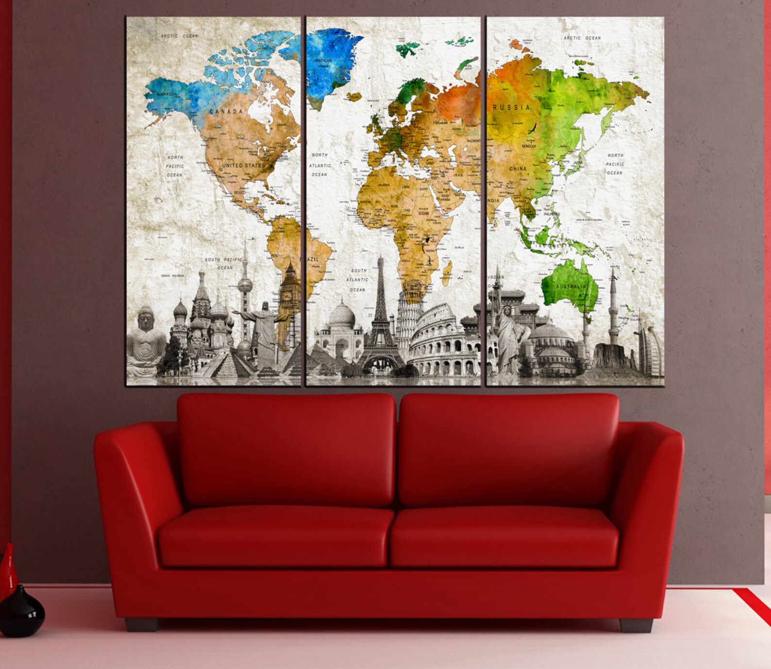 Large Push Pin World Map Wall Art Abstract Map Canvas Print - Etsy
