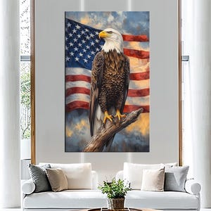 Patriotic Bald Eagle Canvas Print – Majestic Eagle With American Flag ...