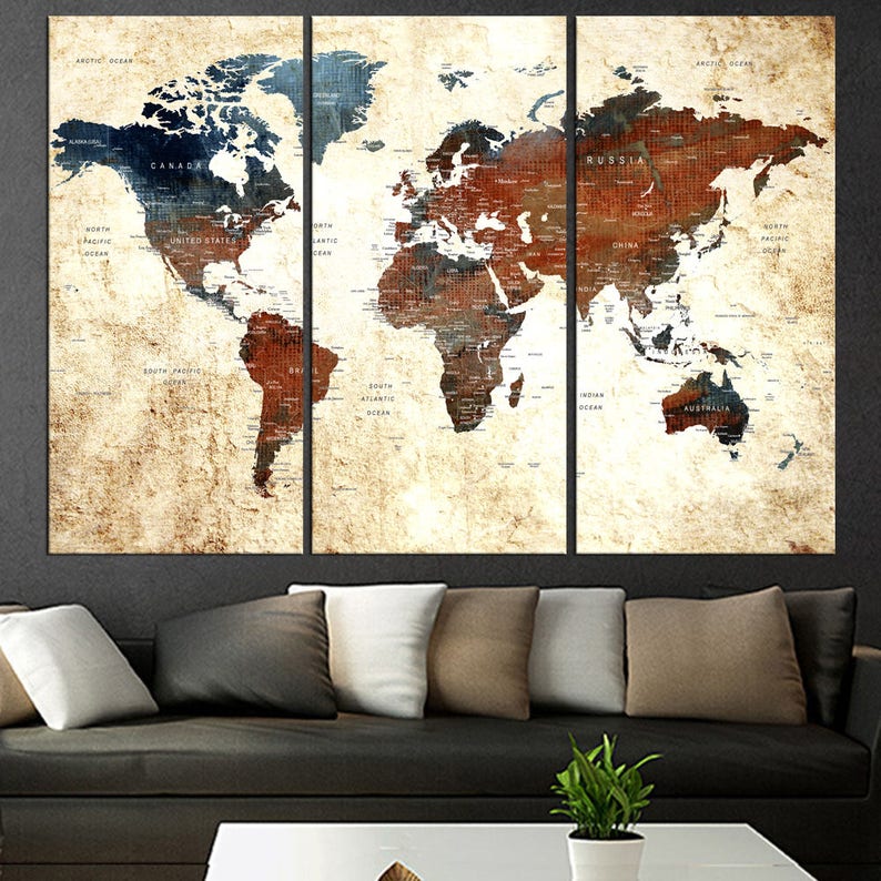 World Map Wall Art Canvas Large Wall Decor Extra Large Wall - Etsy