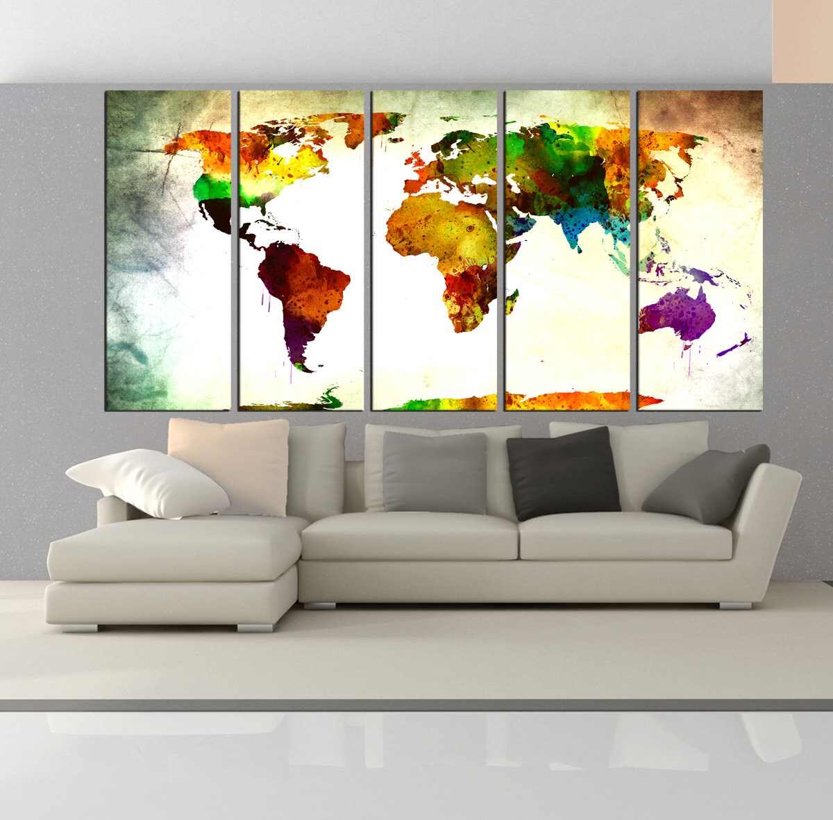 Watercolor World Map Wall Art Canvas Print Extra Large Wall | Etsy
