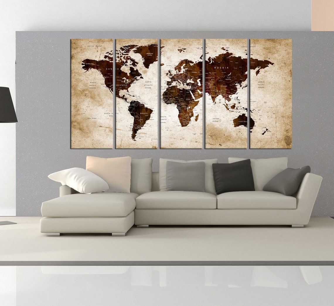 Extra Large World Map Canvas Wall Art Print Push Pin World | Etsy