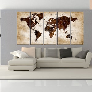 Extra Large World Map Canvas Wall Art Print Push Pin World - Etsy