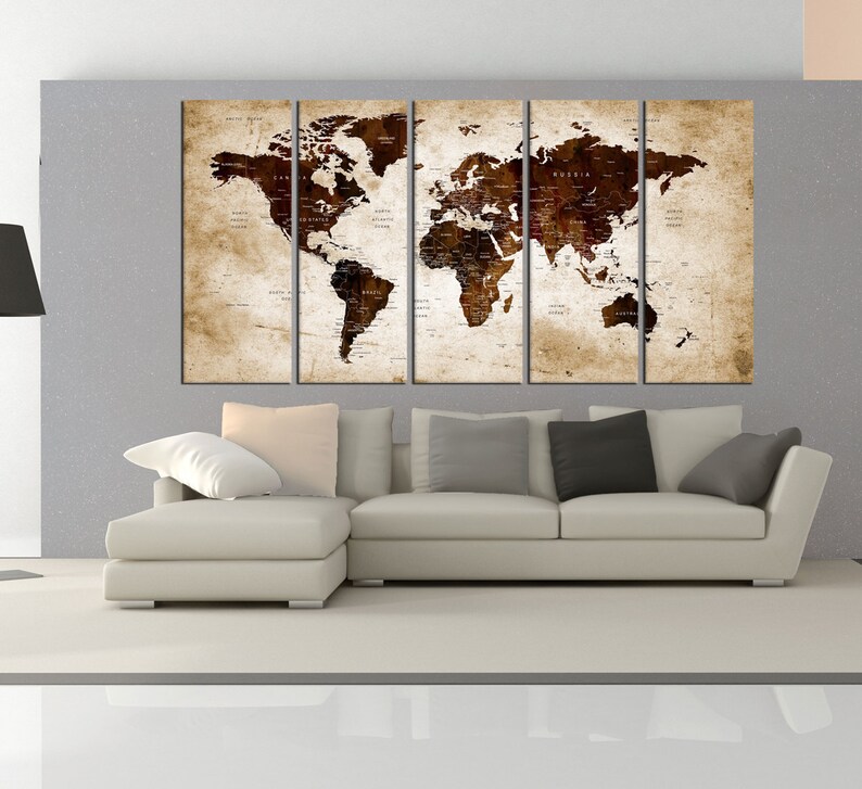 Extra Large World Map Canvas Wall Art Print Push Pin World | Etsy