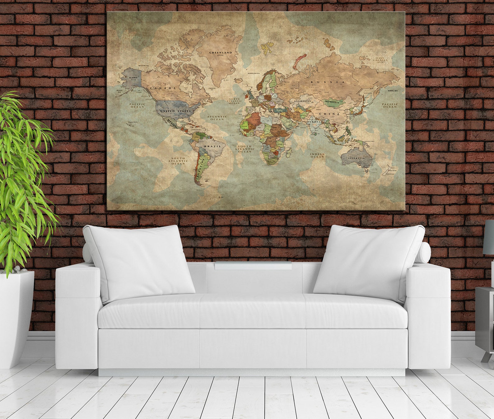 Vintage Push Pin World Map Canvas Panels Large World Map - Etsy